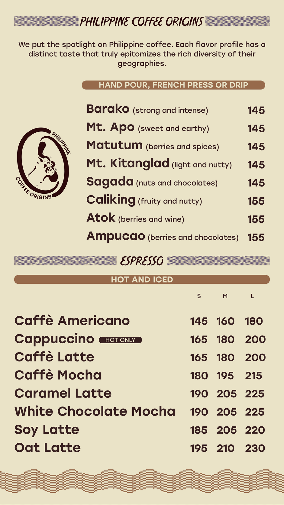 Menu Homegrown Brew Philippine Coffee Store | Bo's Coffee