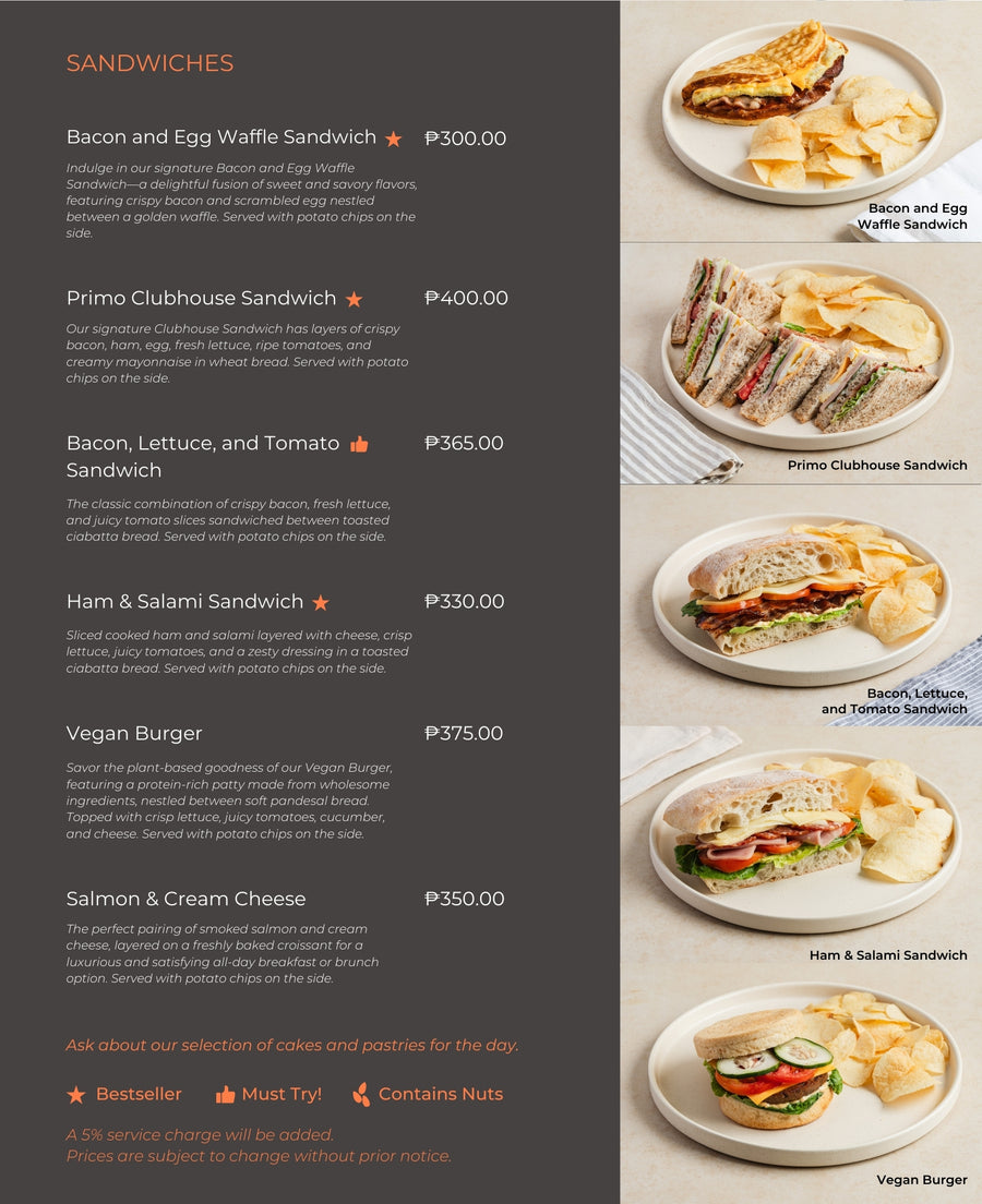 Philippine Coffee Bo's Coffee Primo Store Menu